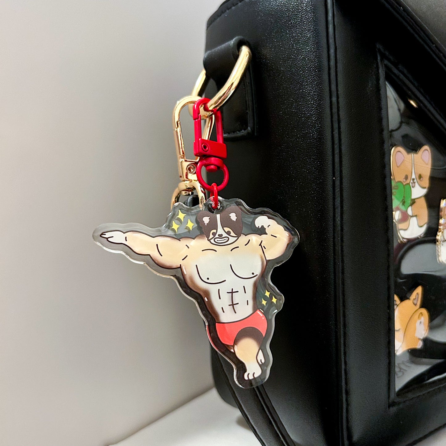 Buff Tri-Colored Corgi Acrylic Keychain – Single Sploot