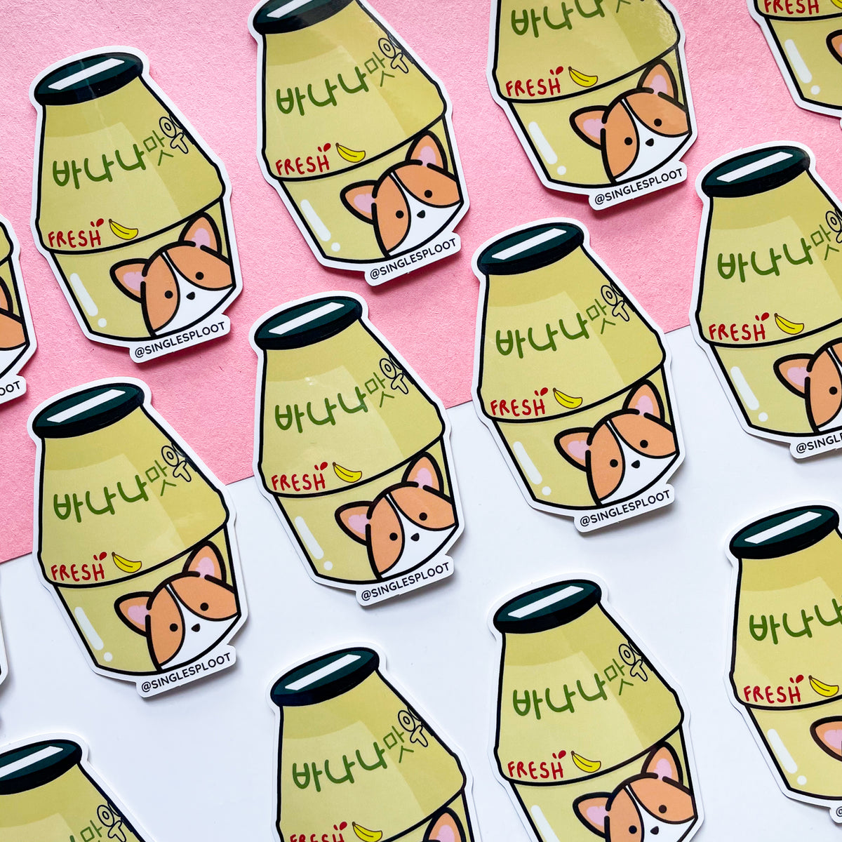 Banana Milk Corgi Sticker – Single Sploot